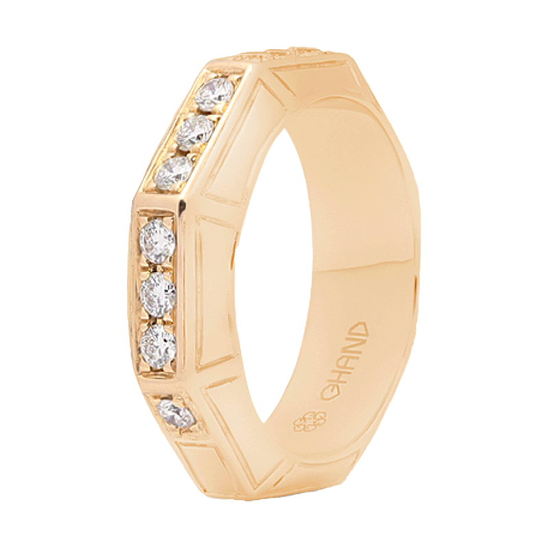 Arabesque Half Diamond Line Ring Thick Yellow Gold | Ghand Jewellery